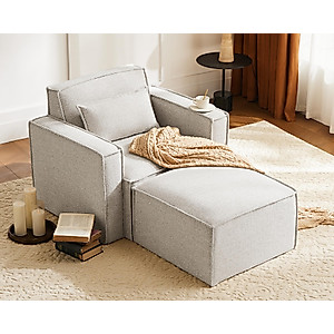 ABCASA Ottoman Module for Modular Sectional Couch, Square Storage Ottoman Footrest, Mix White/Grey