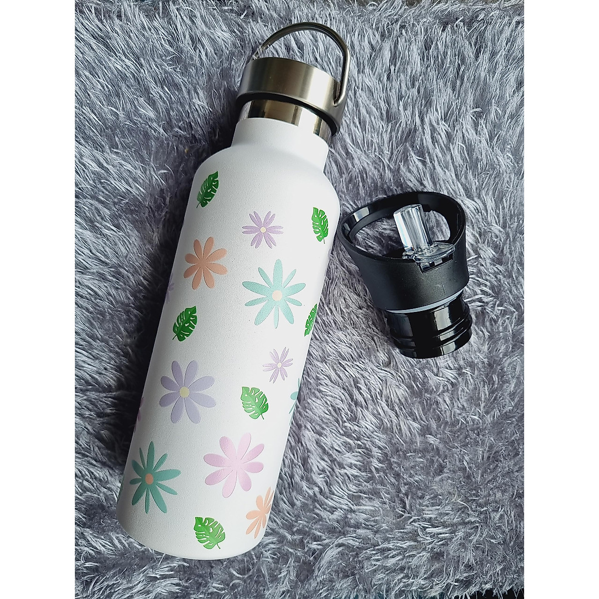 Stainless Steel Water Bottles – Insulated Bottles - Water Bottle with Straw - 2 Lids -1 Gift Box - 20 Oz - air up Water Bottle - Hot/Cold - Gift for her - Preppy Stuff (Flowers)