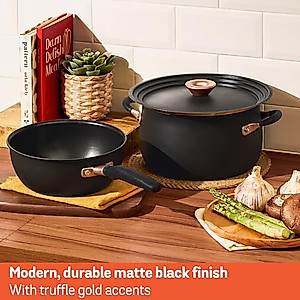 Meyer Stainless Steel Dutch Oven, 5 quart Stock Pot, 9.5" Induction Compatible Stockpot, Dishwasher Safe Casserole Pot, Oven Safe, Matte Black with Silicone Handles, Accent Series Cookware