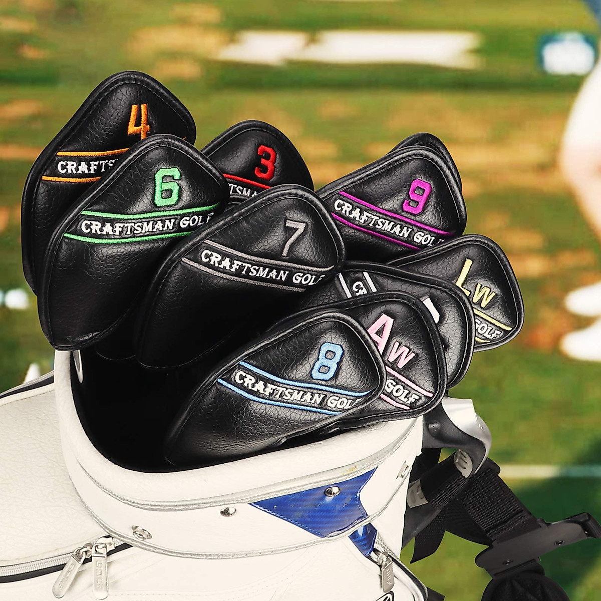 CRAFTSMAN GOLF Left Handed 12pcs Black Synthetic Leather Golf Iron Head Covers Set Headcover with Colorful Number Embroideried,Easily get The Needed Iron for Callaway Ping Taylormade Cobra Etc.
