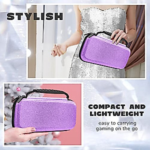 Glitter Carrying Case for Nintendo Switch and Switch OLED Console,Purple Hard Travel Case Shell Pouch for Nintendo Switch Console & Accessories,Protective Carry Case Compatible with Nintendo for Girls