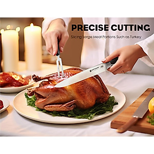 BRODARK Carving Knife, German Stainless Steel Carving Knife and Fork Set, 8 Inch Kitchen Knife for Meat, Turkey, BBQ, Full Tang Ergonomic Handle Brisket Slicing Knife with Gift Box