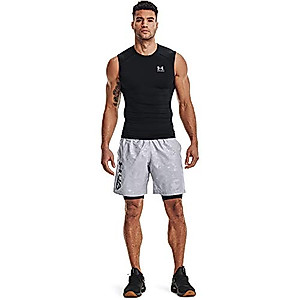Under Armour mens Armour Heatgear Compression Sleeveless T-shirt , Black (001)/White , Large