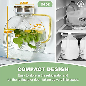 Glass Pitcher with Lid for Fridge, 84 OZ / 2.4 Liter Large Water Spout Jug with Handle for Iced Tea, Ice Coffee, Juice, Lemonade Cold or Hot Drinks, Liquids Beverage Serving Dispenser