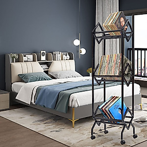 ERFEI Vinyl Record Storage Rack 3 Tier Vinyl Holder Multipurpose Book Magazine Files Display Stand with Casters for Bedroom Living Room Office