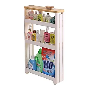 3 Tier Slim Storage Cart Narrow Storage Cart Slide Out Storage Tower Bathroom Organization and Storage Mobile Shelving Unit Organizer Pantry Storage Rack for Narrow Spaces