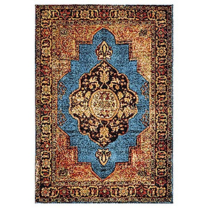 SAFAVIEH Vintage Hamadan Collection 6'7" x 9' Gold / Light Blue VTH219D Oriental Traditional Persian Non-Shedding Living Room Bedroom Dining Home Office Area Rug