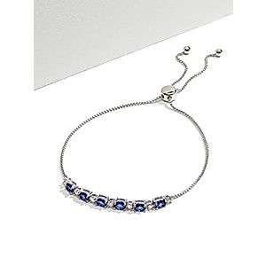Amazon Essentials 0.175 cttw Lab Grown Diamond and Created Blue Sapphire 925 Sterling Silver Bar Bolo Adjustable Bracelet (H-I Color, I1 Calarity) (previously Amazon Collection)