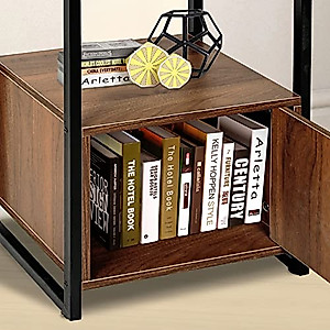 Babion 3-Tier Bookshelf, Industrial Bookshelf and Bookcase with Doors, Standing Storage Cabinet, Bookshelf Display Shelf, Wood and Metal Storage Shelf for Bedroom, Home Office, Entryway, Brown