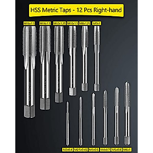 HOTYELL Drill and Tap Set, Metric HSS Taps M2 to M16 with Matching Jobber Length Drill Bits - 24 Pcs