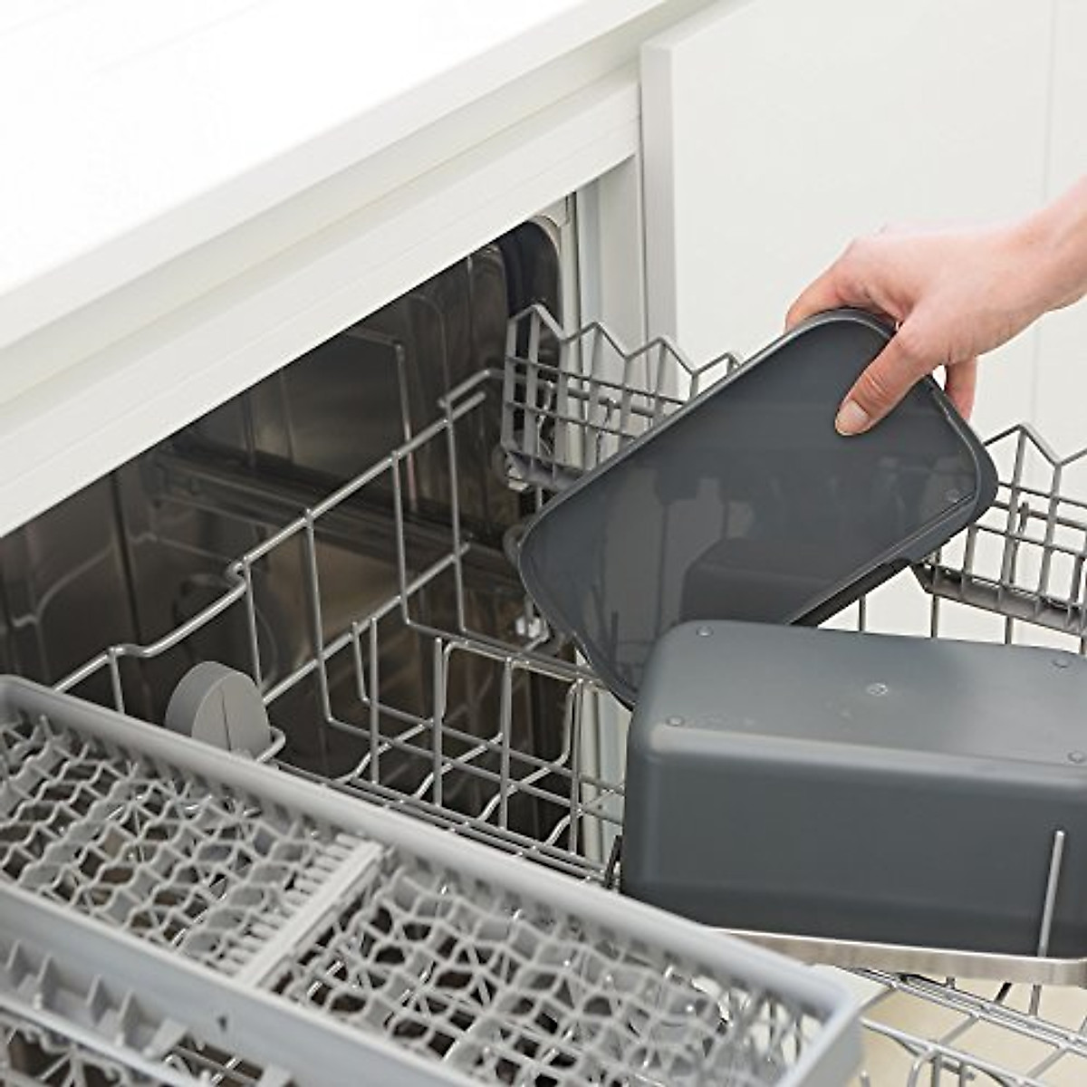 Brabantia Food Waste Caddy (0.48 Gal/Dark Gray) Kitchen Leftovers Can with Stay-Open Lid & Stainless Steel Handle for Composting