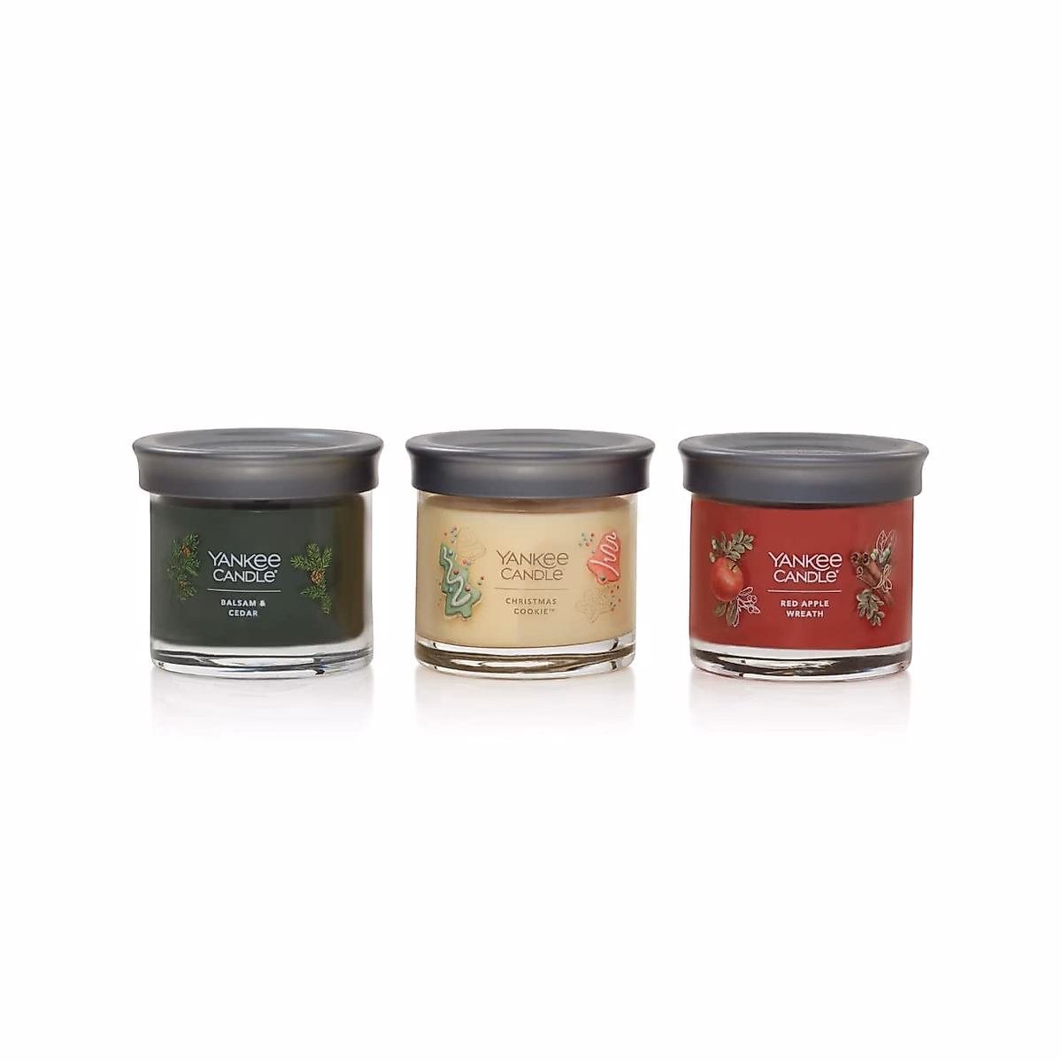 Yankee Candle 3 Small Tumblers Holiday Gift Box - Balsam & Cedar, Christmas Cookie, and Red Apple Wreath