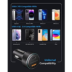 Car Charger USB-C 48W, Amasrich Cigarette Lighter USB Charger, Fast Charge Adapter with Type-C, PD&QC3.0 Dual Port for iPhone/Samsung/Pixel/Android/iPad/Cell Phone