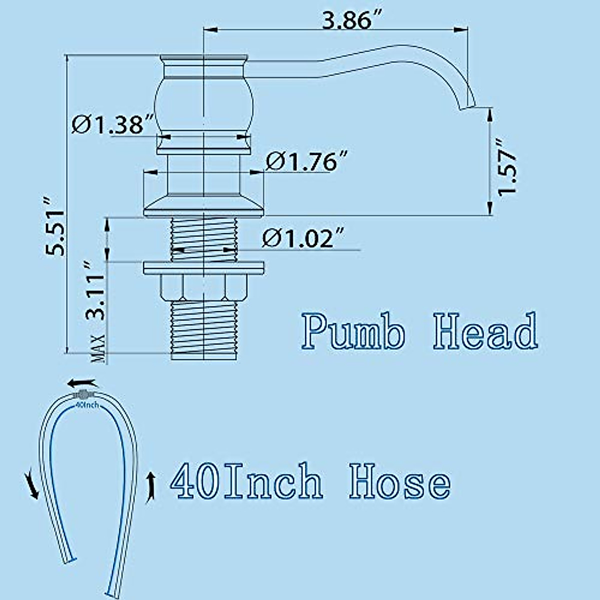 Sink Soap Dispenser (Brushed Nickel) for Kitchen Sink with 40" Silicone Extension Tube Kit, Brass Soap Dispenser for Liquid Soap