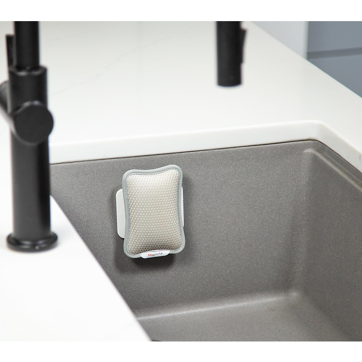 Magniche Magnetic Sponge Holder System -3-in-1 Kitchen Cleaning Combo- Magnetic Sponge Holder for Kitchen Sink, 4 Dual-Sided Dish Sponges & Scrubber, 1-Year Supply Sponges, Long-Lasting Dish Sponge