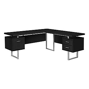 Monarch Specialties I 7619 Computer Desk, Home Office, Corner, Left, Right Set-up, Storage Drawers, 70" L, L Shape, Work, Laptop, Metal, Laminate, Black, Grey