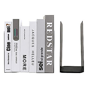 4PCS Black Bookends Heavy Duty Bookends Decorative Metal Cute Bookends for Kids Book Stoppers Holder Pair Organizer Bookshelf Decor Bedroom Library Office School Supplies, Book Shelves