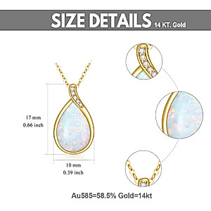 YDD 14k Solid Gold White Opal Necklace for Women Dainty Pear-Shape Teardrop Pendant Opal with Genuine Diamond Necklace Opal Gemstone October Birthstone Opal Jewelry Gifts for Her 16"-18"