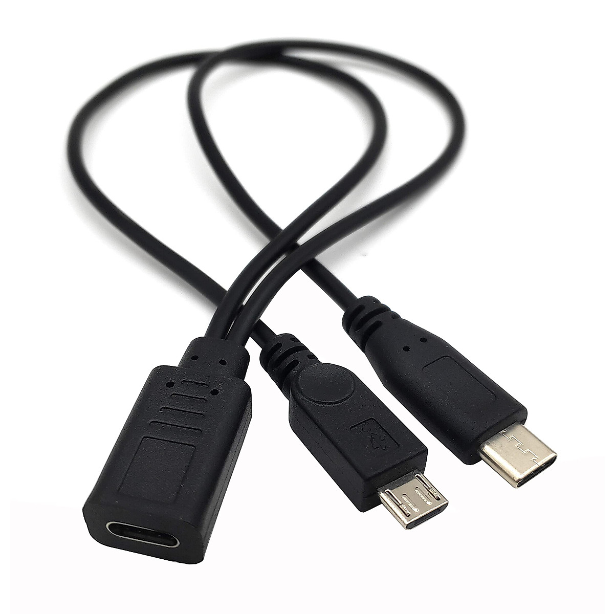 Traovien USB C Splitter Cable, USB Type C Female to Male and Micro USB Male Y Splitter Extension Charge Cable (0.3m/12inch 1Pcs)