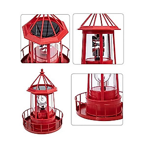 LED Solar Powered Lighthouse, 360 Degree Rotating Lamp Courtyard Decoration Waterproof Garden Smoke Towers Statue Lights for Outdoor Patio Garden Pathway