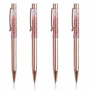 Ballpoint Pens, BYSOU 4pcs Rose Gold Metal Pen Refills Bling Dynamic Liquid Sand Pen Black Ink for Office Supplies