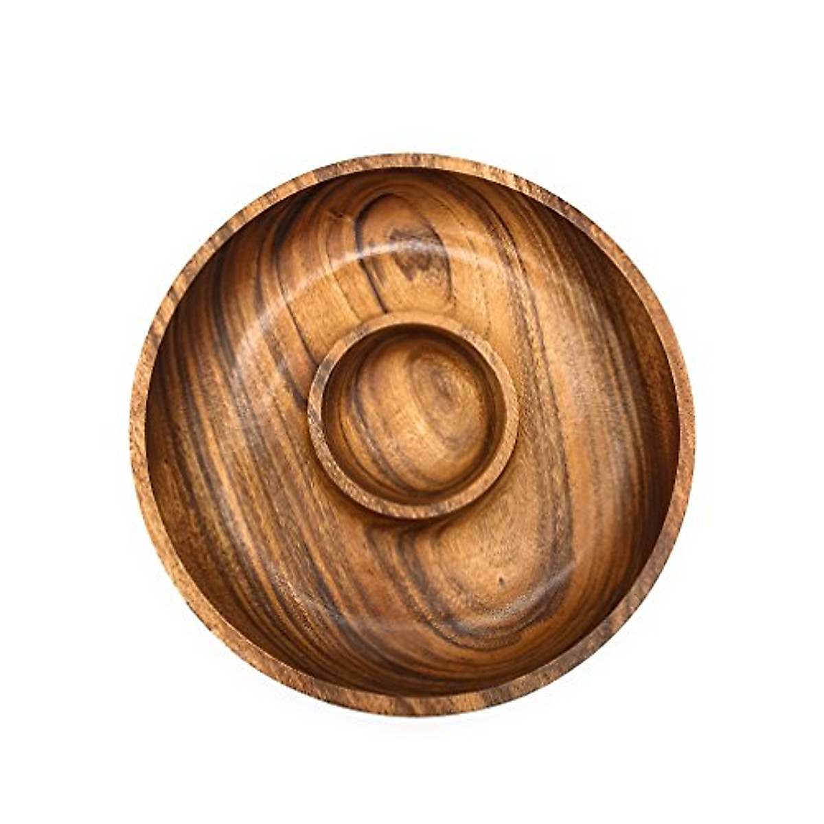 Handcracfted Acacia Wood Chip and Dip Specialty Salsa Bowl Plate Tray 10' D x 1.5" Thick