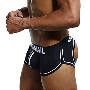 JOCKMAIL Men Open Back Underwear Men Boxer Shorts Cotton Backless Gay Underwear (M, Black)