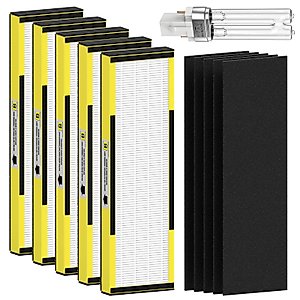 5 Pack FLT4825 True HEPA Filter B Replacement & 1 Replacement Bulb Compatible with AC4825 AC4300 AC4800 AC4900 AC4850, Part No# FLT4825, LB4000