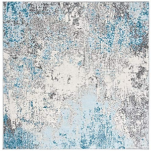 SAFAVIEH Tulum Collection 10' Square Grey/Blue TUL207F Modern Abstract Non-Shedding Living Room Bedroom Dining Home Office Area Rug