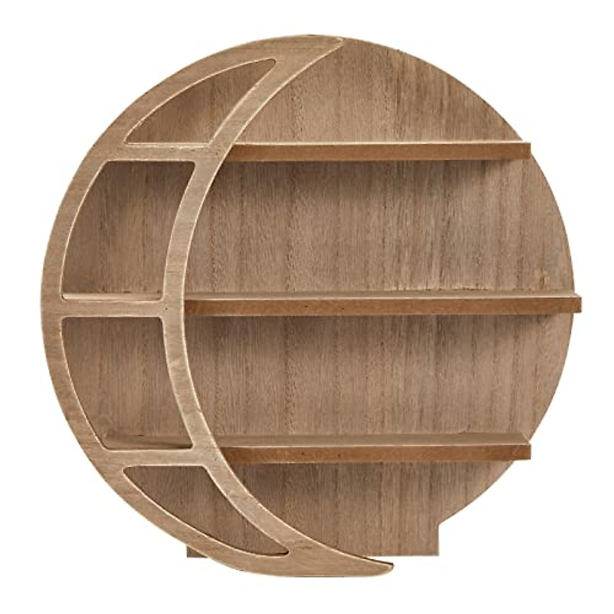 Farmlyn Creek Brown Wooden Moon Shelf, Rustic Wall Home Decor, Crystal Holder for Stones Display and Essential Oils (12 x 12 x 3 in)
