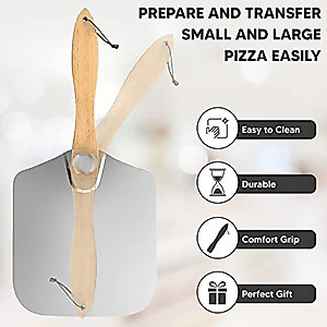 Kitchenware Hero Pizza Peel Aluminum Metal Pizza Paddle With Long Wood Handle,Easy Storage Pizza Shovel For Pizza, Baking, Bread Silver 1214 inch2, 12x14x2