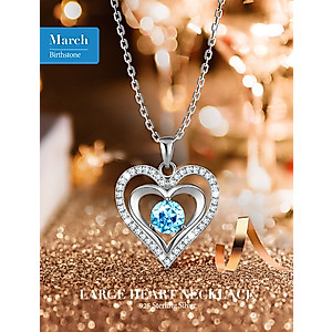 Jowaia Birthstone Necklace for Women Trendy, 925 Sterling Silver Forever Love Heart Necklace Choker, 18K White Gold Plated Simple Shiny Birthstone Jewelry Gift Necklaces for Wife Mom Girlfriend,