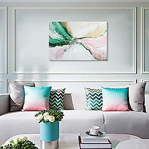 7Fisionart Abstract Wall Decor for Bedroom Emerald Green and Gold Paintings Pink Canvas Art Pictures Prints Poster Modern Framed Artwork Office Living Room Kitchen Decorations 36"x24"