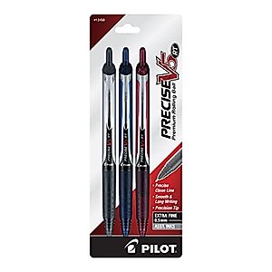 PILOT Precise V5 0.5mm Extra Fine Retractable Rolling Ball with Liquid Ink in Navy, Black, and Burgundy Ink