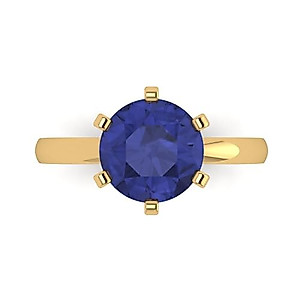 Clara Pucci 3 ct Round Cut Solitaire Simulated Tanzanite Excellent Engagement Bridal Promise Anniversary Ring 18K Yellow Gold Size 7.25
