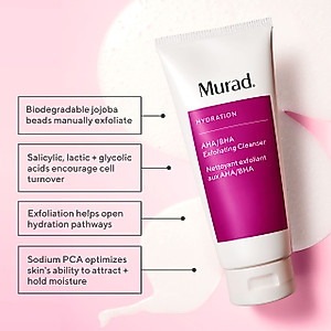 Murad AHA/BHA Exfoliating Cleanser - Hydration Exfoliating & Moisturizing Salicylic, Lactic and Glycolic Acid Face Wash - Creamy Skin Smoothing Treatment Backed by Science, Travel size, 2 Fl Oz