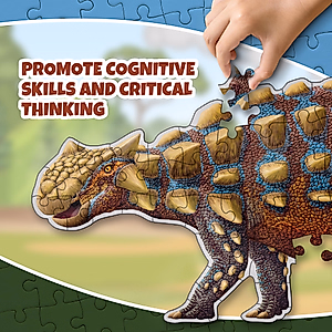 Ankylosaurus Dinosaur Jigsaw Puzzle | 100-Piece Double Sided Floor Puzzle with Glow-in-The-Dark Skeleton On Other Side | 4 FT Scientifically Accurate Dino Illustration | Educational Toy for Kids