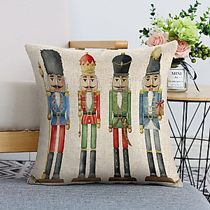 Christmas Nutcracker Soldiers Throw Pillow Covers 18×18 Pillowcases Set of 2 Winter Holidays Linen Decorative Square Pillow Case Cushion Covers Standard Size for Sofa Couch Outdoor Bed Pillow Protect