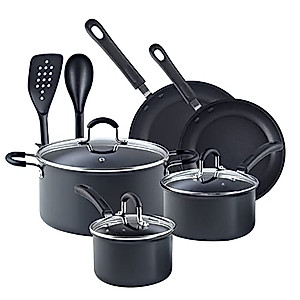 Cook N Home Professional Hard Anodized Nonstick Pots and Pans 10-Piece Cookware Set, with Stay-Cool Handles Black