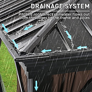 HAPPATIO 10' x 12' Hardtop Gazebo, Gazebo with Netting and Curtains, Double Roof Permanent Patio Metal Gazebo Canopy for Patio, Deck, Backyard (Dark Brown)