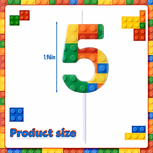 Rossesay Building Block Number 0-9 Birthday Cake Candle Numeral Birthday Candles Sparkler Candles for Cake Building Block Candles Cake Topper Novelty Candle for Building Block Party (Number 5)