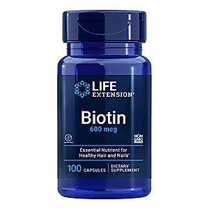 Life Extension Biotin 600 mcg Vitamin B7 Support Supplement for Beautiful Hair, Nails & Beyond – Gluten-Free, Non-GMO - 100 Capsules
