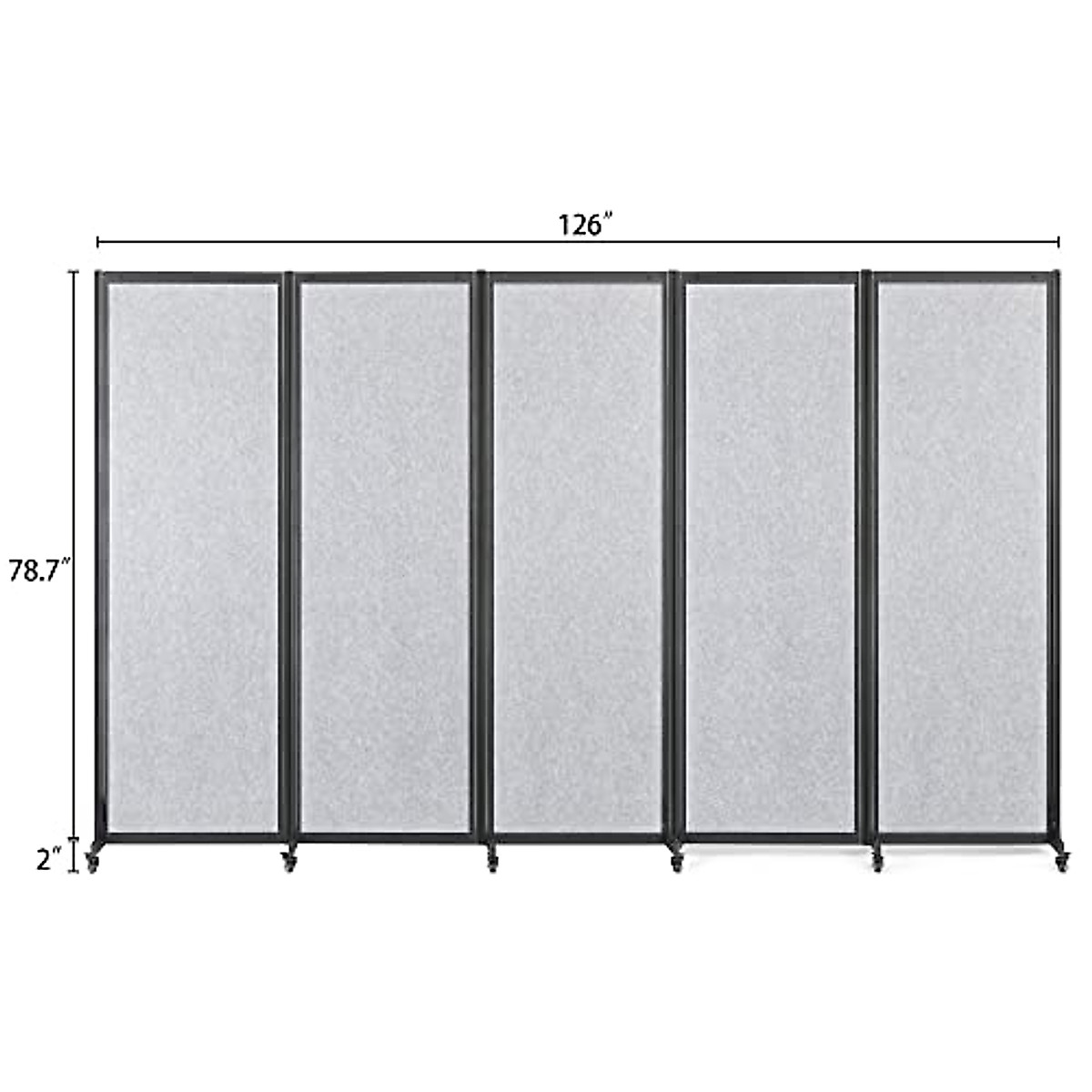 Artigwall Aluminum Alloy Room Divider 180 Portable Wall Partition | Freestanding Office Divider | Folding Privacy Screen | Locking Wheels | Temporary Room Separator | 5 Panels (5, Light Grey)