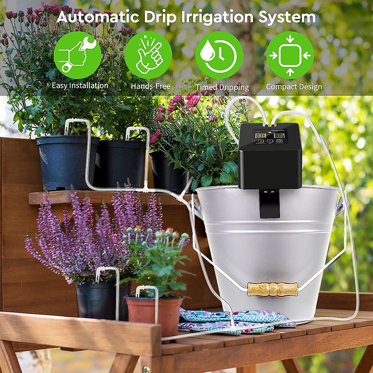 DIY Automatic Drip Irrigation Kit, Indoor Plants Self Watering System with Digital Programmable Water Timer for Potted Plants Vacation Plants Watering