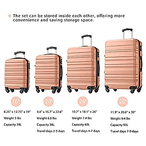 LONG VACATION Luggage Set 4 Piece Luggage Set ABS hardshell TSA Lock Spinner Wheels Luggage Carry on Suitcase (PINK, 6 piece set)