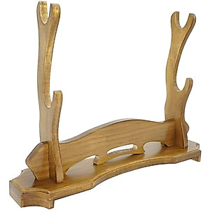 LUCKNIGHT Display Stand 2- Tier Solid Wood Sword Stand Horizontal Display Rack Samurai Sword Wakizashi Holder Floor Stand Sword Stand
