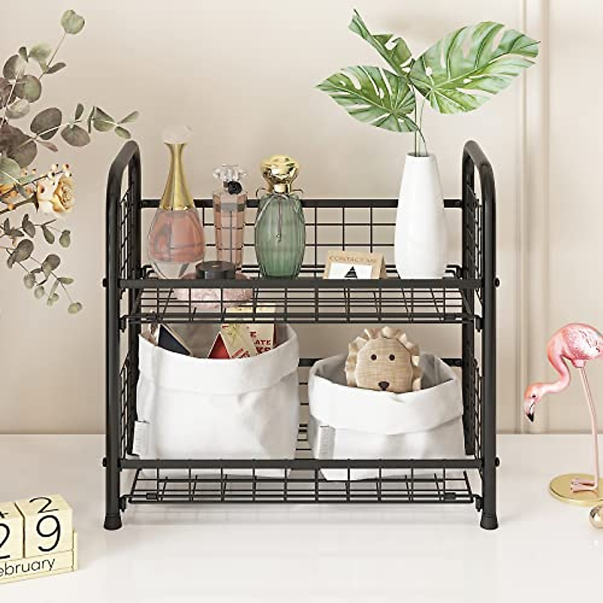 Multi-Purpose Under Sink Organizer, Bathroom Trays, Holders&Shelves Unit with Adjustable Feet, Metal Steel Storage Tower Organizer Rack Basket Cart for Bathroom, Living Room, Balcony, Kitchen