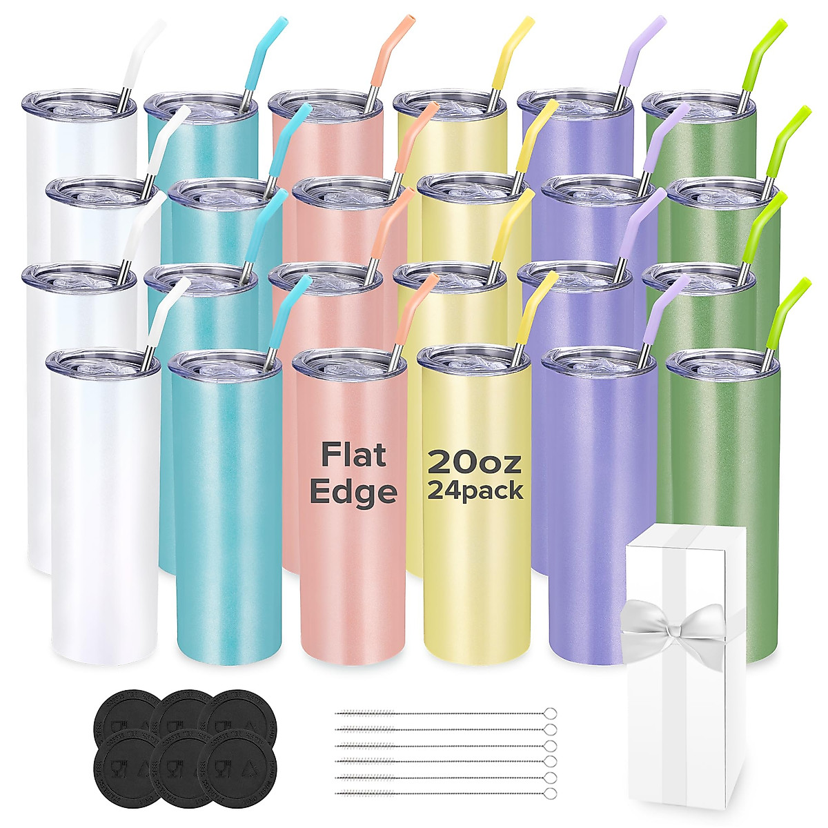 FASTSUB 20 OZ Glitter Sublimation Tumblers 24 Pack and 3 OZ Sublimation Shot Glasses 6 Pack