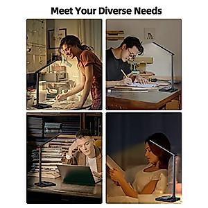 Flymuda LED Desk Lamp with 15W Wireless Charger & USB Charging Port, EyeCare Desk Light with 3 Lighting Modes, 5 Brightness Levels, Touch Control, 24W Adapter, Black Desk Lamp for Home Office