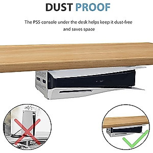 Under Desk Mount for PS5 No Drill, Chanvoo Aluminum Under Desk Mount Holder for Playstation 5 Disc & Digital Edition with Adhesive (Silver)